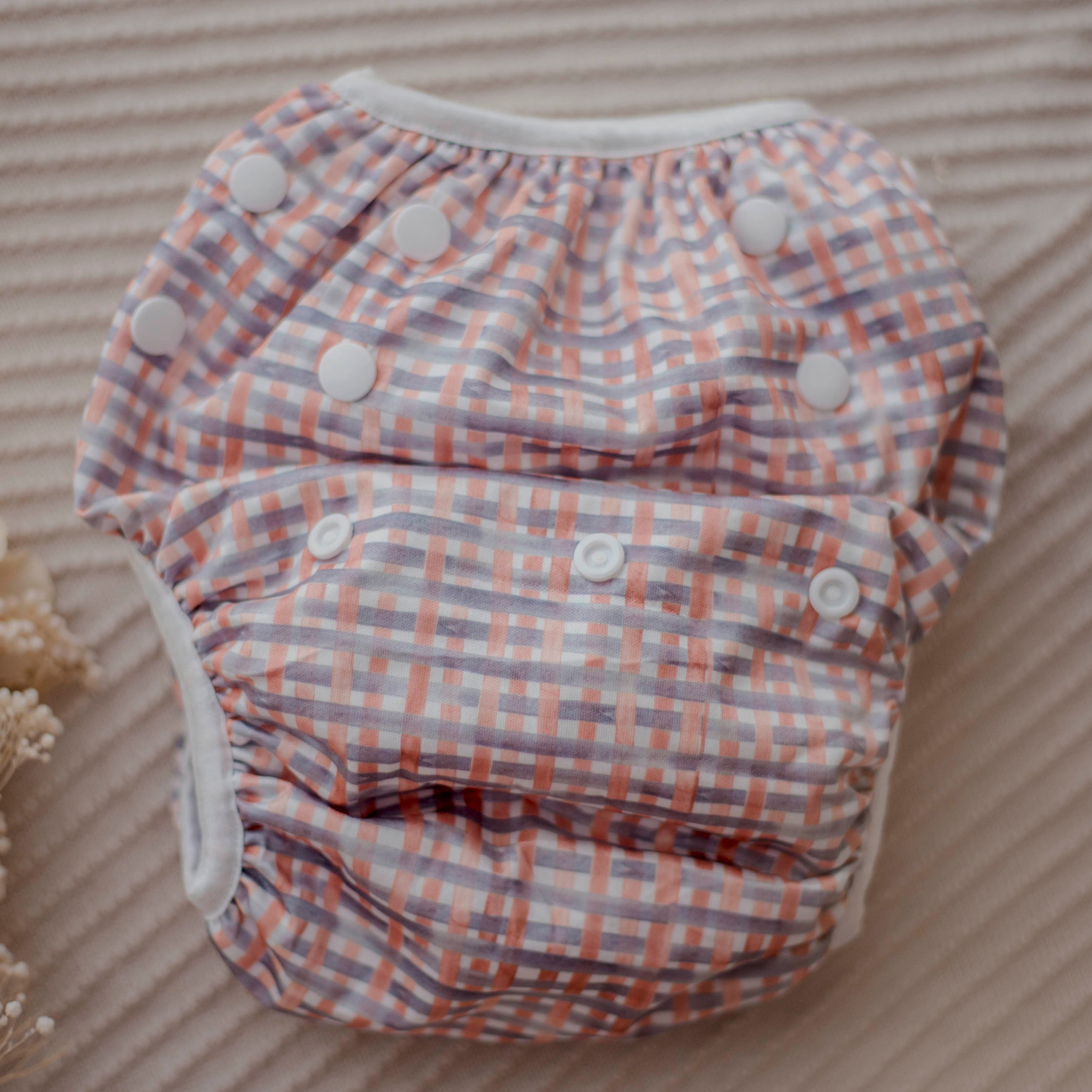 Waterproof Reusable Swimming Nappy - Grey and Orange Plaid by My Little ...